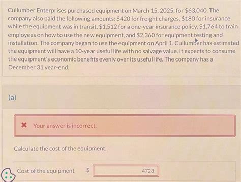 Solved Cullumber Enterprises Purchased Equipment On March Chegg