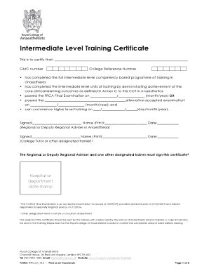 Fillable Online Intermediate Level Training Certificate Fax Email Print
