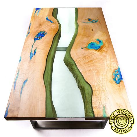 Jasny Jesion Stolik Kawowy Z Turkusem Fine Wooden Creations