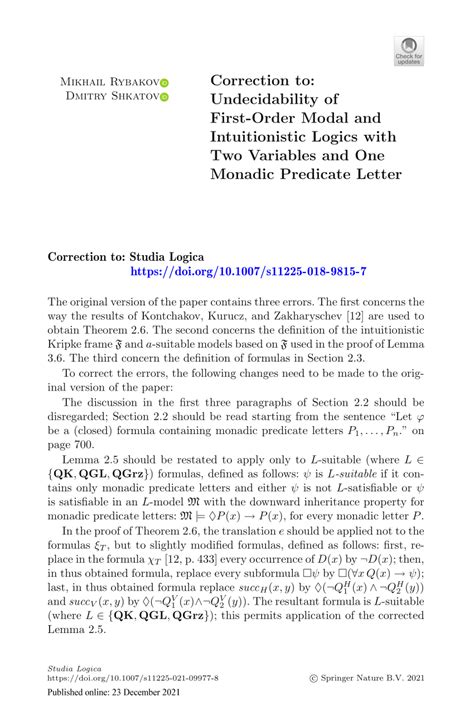 pdf correction to undecidability of first order modal and intuitionistic logics with two