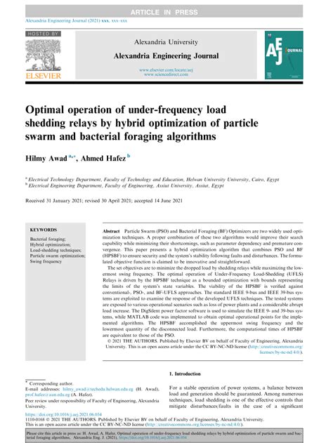 pdf optimal operation of under frequency load shedding relays by hybrid optimization of
