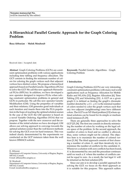 pdf a hierarchical parallel genetic approach for the graph coloring problem