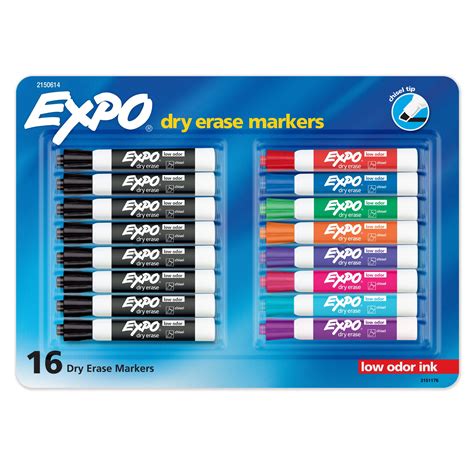 EXPO Low Odor Dry Erase Markers Chisel Tip Assorted Colors 16 Count