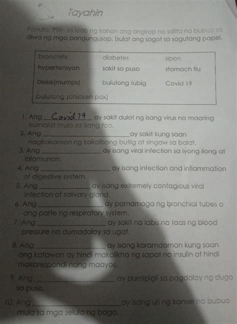 Tayahin Panuto Piliin Sa Loob Ng Kahon Ang Angkop Na Salita Na Bubuo