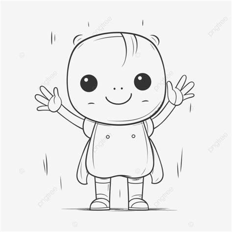 흑백 일러스트 윤곽선 스케치 드로잉의 공기 색칠 페이지에서 팔을 들어 올리는 귀여운 만화 소년 벡터 흑백 일러스트 만화