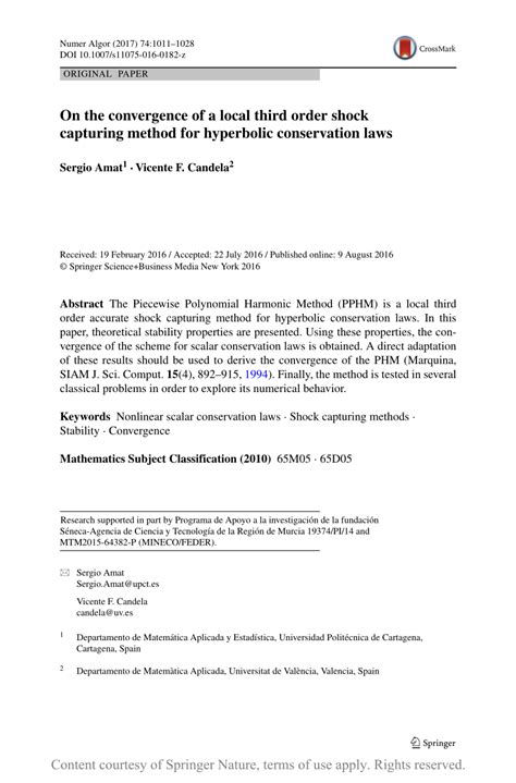 on the convergence of a local third order shock capturing method for hyperbolic conservation