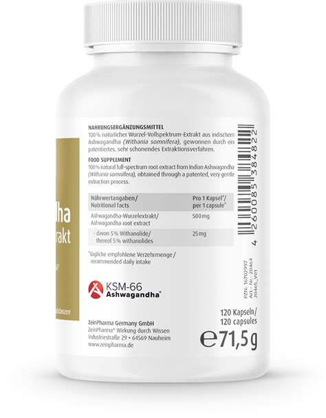 Ashwagandha Extrakt 500 Mg ZeinPharma VitalAbo