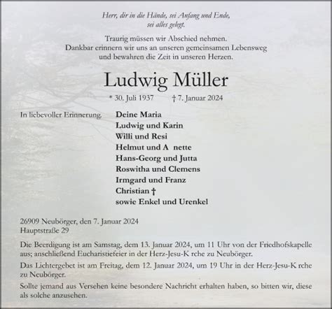 Traueranzeigen von Ludwig Müller noz Trauerportal