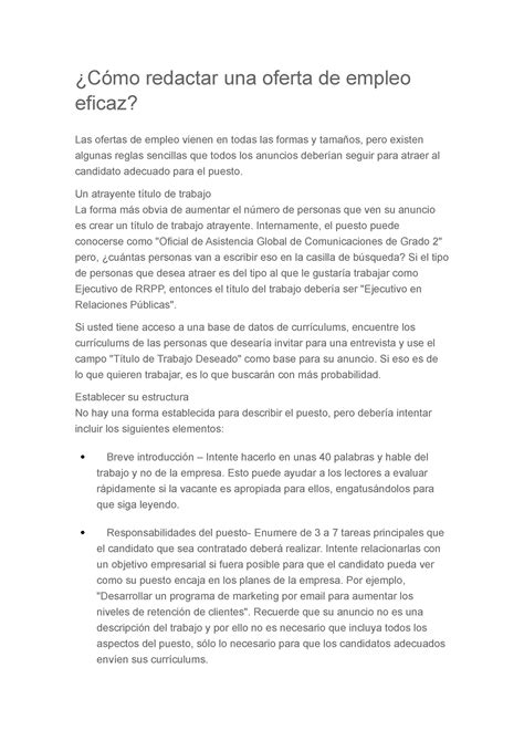 Cómo redactar una oferta de empleo eficaz Cómo redactar una oferta