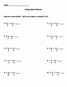 Adding Mixed Numbers Worksheet