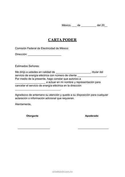 ᐅ Carta Poder CFE 10 Ejemplos en Word y PDF 2025