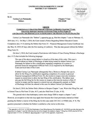 Sample Motion To Reopen Chapter 7 Case Fill Online Printable