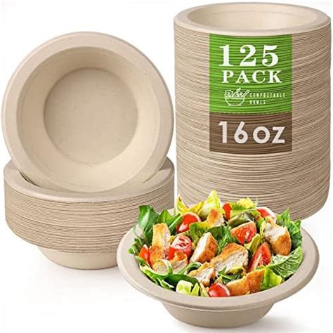 100 Compostable 16 Oz Paper Bowls 125 Pack Heavy Duty Disposable