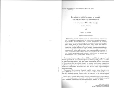 pdf developmental differences in implicit and explicit memory performance