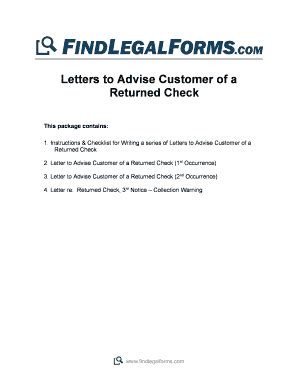 Letters To Advise Customer Of A Returned Check FindLegalForms Fill