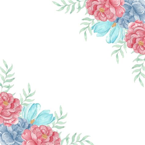Red Blue And Bright Soft Watercolor Flower Border Wedding Design