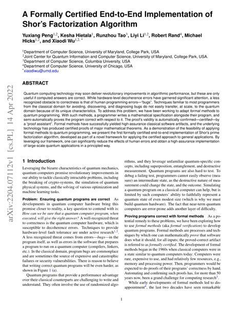 pdf a formally certified end to end implementation of shor s factorization algorithm