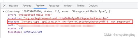 Unsupported Media Type Status Error Unsupported