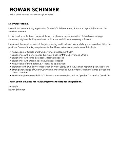 SQL DBA Cover Letter Velvet Jobs
