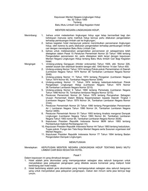 Kepmeneg Lingkungan Hidup No Tahun Tentang Baku Mutu Limbah