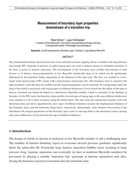 pdf measurement of boundary layer properties downstream of a transition trip