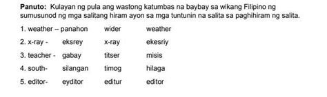 Panuto Kulayan Ng Pula Ang Wastong Katumbas Na Baybay Sa Wikang