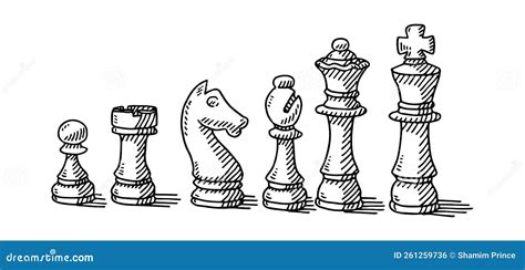Hand Drawn Vector Drawing Of A Chess Pieces Set Black And White Sketch