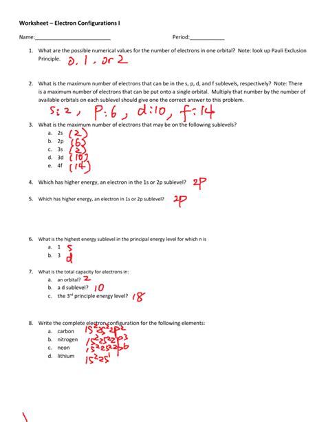 Electron Configurations Worksheet Answer Key Englishworksheet My Id