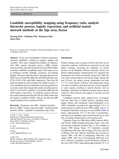 pdf landslide susceptibility mapping using frequency ratio analytic hierarchy process