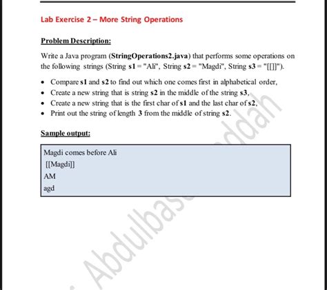 answered lab exercise 2 more string operations problem d