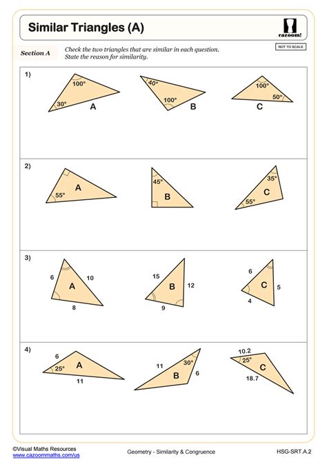 similar triangles a worksheet pdf printable geometry worksheet
