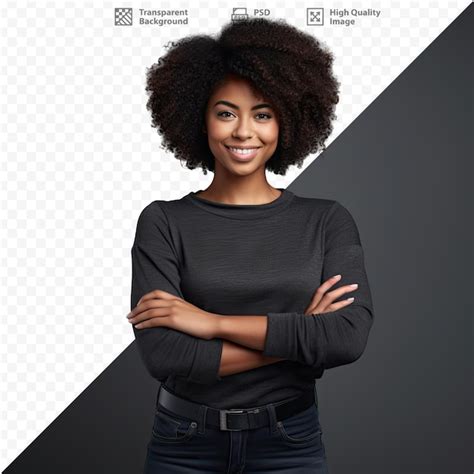 Premium PSD A Woman With Her Arms Crossed In Front Of A Poster That