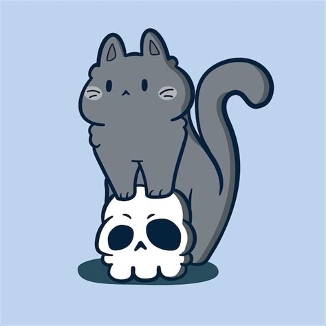 Ilustración de gato negro kawaii Vector Premium