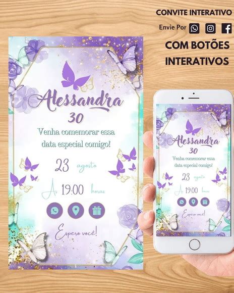 Convite Digital Interativo Adulto Borboletas Modelo 3 Elo7