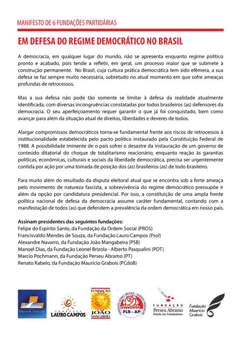 Manifesto Em Defesa Do Regime Democr Tico No Brasil Funda O Perseu