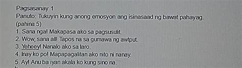 Pagsasanay 1 Panuto Tukuyin Kung Anong Emosyon Ang Isinasaad Ng Bawat