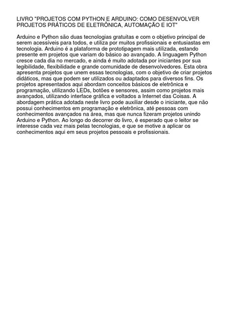 livro projetos com python e arduino como desenvolver projetos práticos de eletrônica