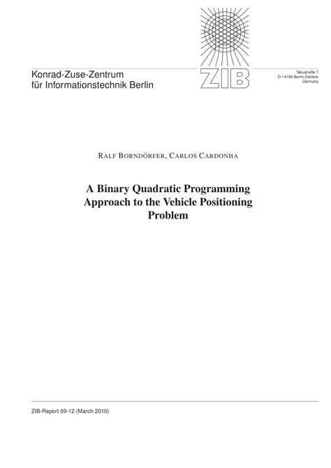 pdf a binary quadratic programming approach to the vehicle positioning problem