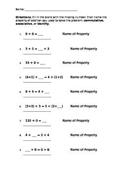 Addition Properties Worksheet By Mandi Page Teachers Pay Teachers