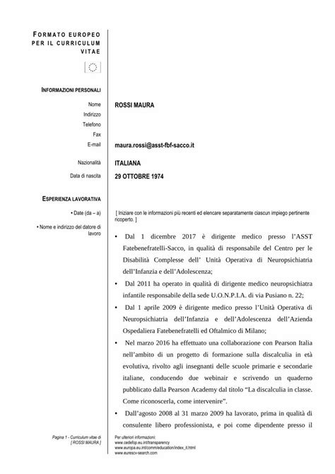 PDF FORMATO EUROPEO PER IL CURRICULUM VITAE della cefalea in età