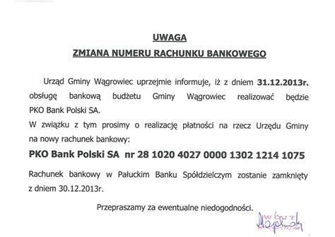 Urz D Gminy W Growiec Zmiana Numeru Rachunku Bankowego