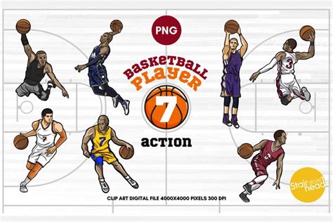 Basketball Player Action Illustration Clip Art Collection