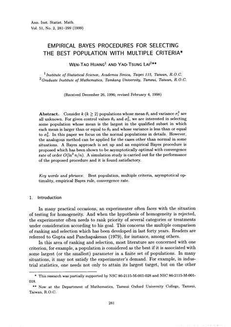 pdf empirical bayes procedures for selecting the best population with multiple criteria