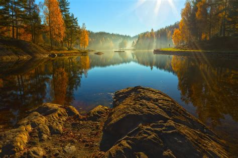 Fondos de pantalla luz de sol Árboles paisaje puesta de sol lago