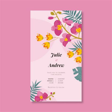 Invitación digital de boda dibujada a mano Vector Gratis