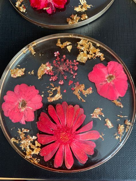 Resin Coasters With Dried Flowers Red Etsy