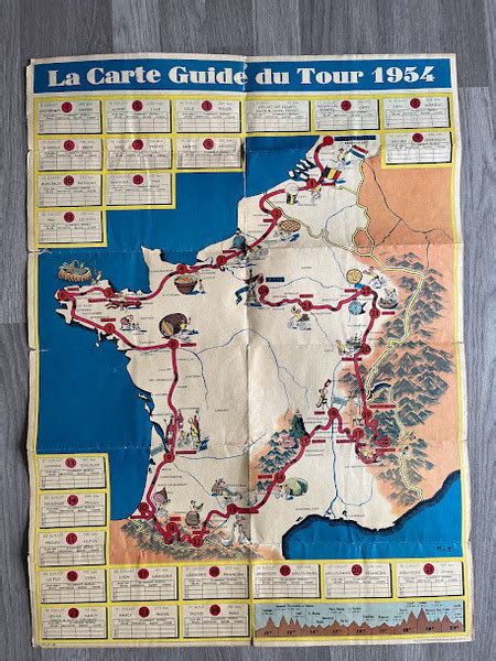 Vintage 1954 Tour De France Route Map Vinterior