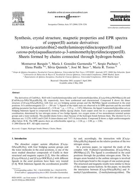 PDF Synthesis Crystal Structure Magnetic Properties And EPR Spectra
