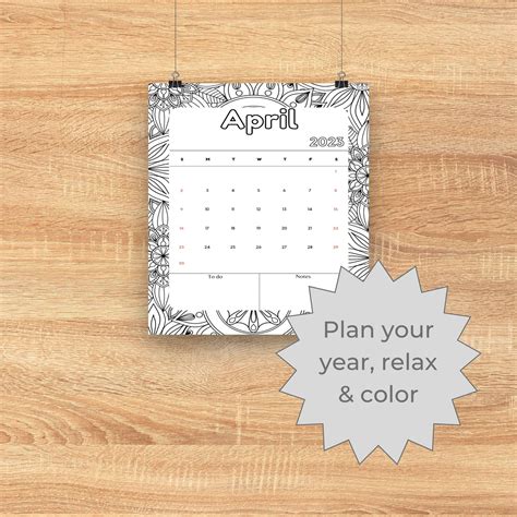 Calendario para colorear 2023 Calendario de 12 meses Etsy España