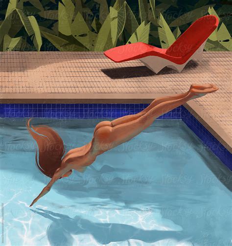 Skinny Dipping Girl Jumps Into The Pool Naked By Stocksy
